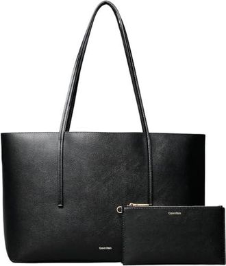 Calvin Klein Cabas Sac Femme Foil Logo Pochette Amovible, Noir (Black/Toasted Coconut), Taille Unique