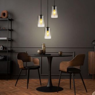 Nowa Lampe à suspendre verre fumé Lampe à suspendre noire Lampe de salle à manger à 3 flammes, métal, 3x douille E27, DxH 37x120 cm