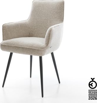 DELIFE Esszimmerstuhl Heira-Flex mit Armlehnen Webstoff Soft Beige 4-Fu&szlig; konisch Schwarz Taschenfederkern, Esszimmerst&uuml;hle