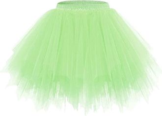 Minetom Damen T&uuml;llrock T&uuml;t&uuml; Rock Kurz Crinoline Tutu Rockabilly Minirock A Gr&uuml;n 02 Einheitsgr&ouml;&szlig;e