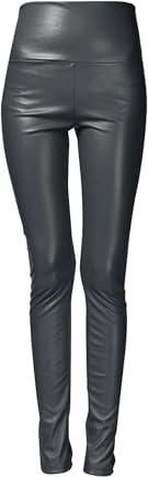 Generic Legging en cuir synth&eacute;tique pour femme - Legging doubl&eacute; aspect cuir - Pantalon de yoga taille haute - Pantalon extensible confortable - Pantalon verni