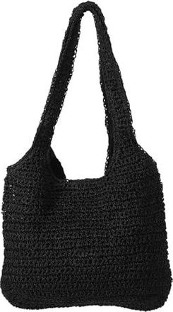 Supvox Paquet &agrave; Main de Plage Tress&eacute; en Paille Grosse Capacit&eacute; Paquet Cabas d&Eacute;t&eacute; L&eacute;ger Noir pour Pique-Niques et Usage Quotidien Femme