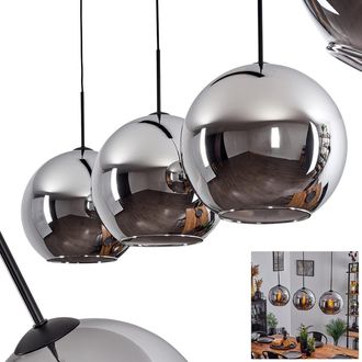 HOFSTEIN Hängeleuchte Koyoto, Hängelampe aus Metall/Glas in Schwarz/Chromfarben, Leuchte 3-flammig im Vintage/Retro Design mit Schirmen aus Glas (Ø 30 cm), Höh