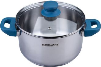 Fackelmann Kochtopf Essential Ø 20 cm aus Edelstahl, ergonomische Softtouch-Griffe, modernes Design, für alle Herdarten geeignet, Blau