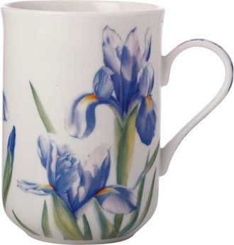 Maxwell & Williams JY0043 Kaffee-Tasse 350 ml - Serie Floriade - Bone China Porzellan Weiß glatt - in Geschenkbox, Iris