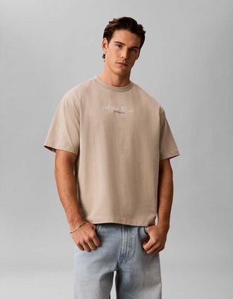 Calvin Klein Jeans T-shirt &agrave; inscription au centre - Beige-Neutral
