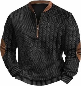 Generic Pull à col rond pour homme - Imprimé western - Fermeture éclair - Manches longues - Sweatshirt décontracté, Noir, XXL
