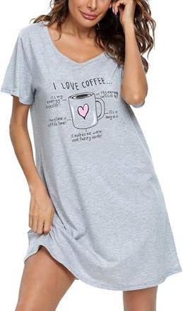 Mia Lucce Chemise de Nuit Femme Manches Courtes Nuisette Femme Coton Robe de Nuit Col Rond de Nuit Imprimée S-XXXL