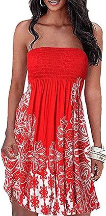Onsoyours Femme Mini Robe Casual Imprimée Floral Robe DÉté Boho Bretelles Robe De Plage Robe De Soirée Crayon 5 Rouge S