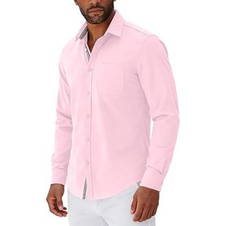 Generic Chemises pour homme - Chemise daffaires &agrave; manches longues en coton m&eacute;lang&eacute; avec col classique et boutonni&egrave;re sur toute la longueur pour le travail et 