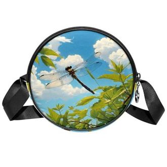 Generic Sac &agrave; bandouli&egrave;re rond pour femme, motif libellule avec fermeture &eacute;clair et bretelles r&eacute;glables