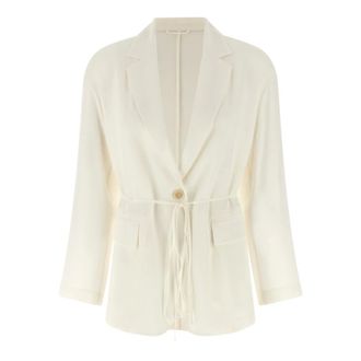 Brunello Cucinelli Femme, Vestes, Beige, Taille: 36 FR Veste Blazer en Crêpe de Soie