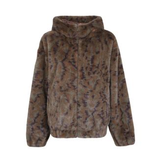 Dr&ocirc;le de Monsieur Manteau &agrave; capuche en fausse fourrure &agrave; motif abstrait - Homme - Vestes - Brun - Taille: S