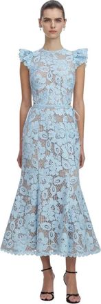 Self Portrait Femme, Robes, Bleu, Taille: 38 FR Floral Lace Midi Dress