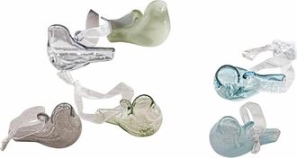 Loberon Deko-Vogel 6er Set Vouvry, hübsch getönt, filigranes Design, inkl. Aufhängung, Dekoration, Glas, Polyester, blau/grün