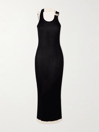 Jean Paul Gaultier Mehrlagiges Maxikleid Aus Geripptem Baumwoll-jersey Mit Schnalle - Schwarz