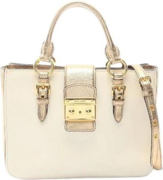 Miu Miu Pre-owned Sac bandouli&egrave;re 2-en-1 en cuir Madras - Femme - Pre-owned - Blanc - Taille: ONE Size