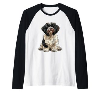 Whyitsme Design Schwarz-Wei&szlig;-Illustration Shih Tzu Hund Raglan