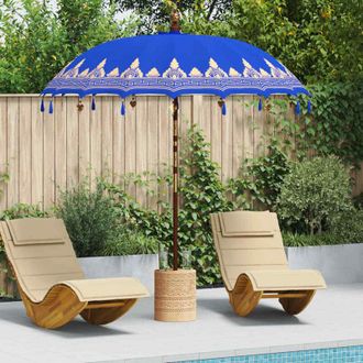vidaXL Vidaxl - Parasol balinais Bleu (210-220) x 260 cm Coton et bois massif