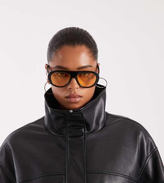 Asos Curve ASOS DESIGN Curve - Schlichte Bomberjacke im Trainingsjacken-Design in schwarzer Lederoptik mit Stehkragen