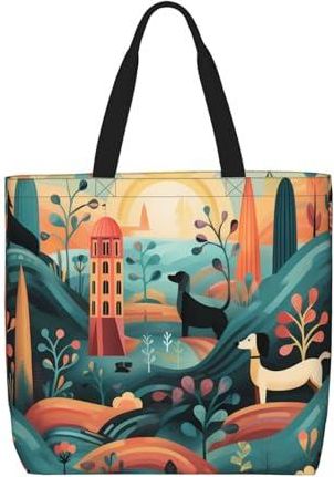 Generic Motif Teckel Sac Cabas Pliable Tote Bag Imperm&eacute;able Sac &Agrave; Bandouli&egrave;re Pour Travail Shopping Quotidienne