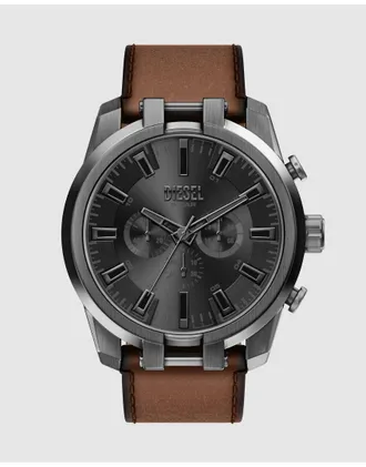 Diesel Split Chronograph-Uhr aus braunem Leder in Gunmetal-Grau