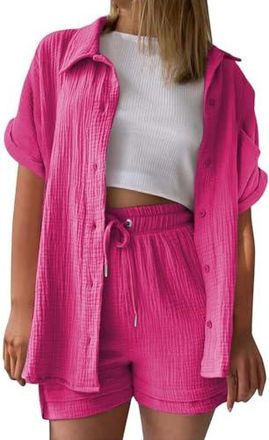 Generic Ensemble chemise et short pour femme - Ensemble 2 pi&egrave;ces pour femme - Tenue d&eacute;t&eacute; d&eacute;contract&eacute;e - Surv&ecirc;tement pour femme - Costumes de loisirs - Ensembl
