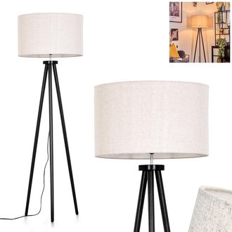 HOFSTEIN Stehleuchte Felmming, Stehlampe aus Holz/Stoff in Schwarz/Wei&szlig;/Beige, Leuchte im skandinavischen Design mit rundem Schirm (&Oslash; 50 cm) u. Fu&szlig;schalter, H&ouml;