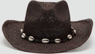 Mango Chapeau en fibre naturelle avec coquillages chocolat - Femme - Taille unique - MANGO