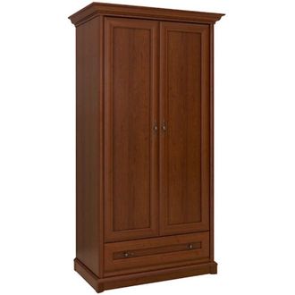 PEGANE Armoire &agrave; deux portes avec tiroir, coloris ch&acirc;taigne - Longueur 110 x Profondeur 65,5 x Hauteur 204,5 cm