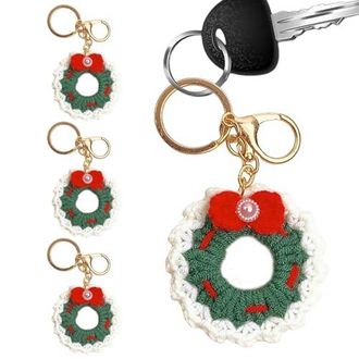 Generic Porte-cl&eacute;s de No&euml;l au crochet, porte-cl&eacute;s en tricot de No&euml;l, porte-cl&eacute;s de No&euml;l en crochet tricot &agrave; la main, pendentifs de sac en laine P&egrave;re No&euml;l d&eacute;co