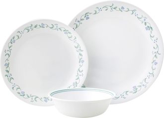 Corelle Corelle Essgeschirr 12 Personen Country Cottage | Premium Essgeschirr aus einzigartigem dreifach gepresstem Vitrelle Glas | Backofenfest 175°C | Mikro