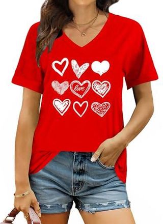 Generic T-shirt imprim&eacute; en forme de coeur pour femme 2026 Saint-Valentin, Rouge, XXL