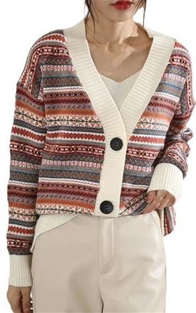 Generic Cardigan ouvert &agrave; manches longues en tricot pour femme - Col en V - Confortable - Ray&eacute;, blanc, Taille XS