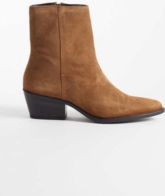 Mango Bottes &agrave; talon style santiags en daim - Camel-Neutral