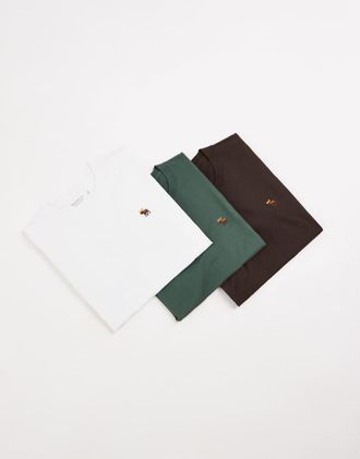 Abercrombie & Fitch Lot de 3 t-shirts &agrave; logo embl&eacute;matique - Blanc, vert et marron-Multicolore