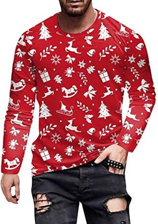 Generic Pull de Noël amusant pour homme avec motif renne de Noël imprimé 2025 - Pull de Noël à manches longues - Col rond - Tendance - Décontracté - Automne e
