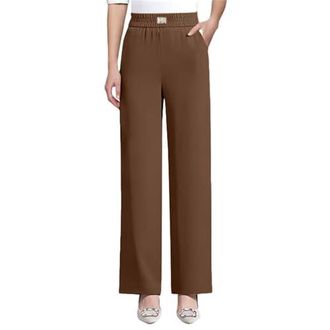 Generic Pantalon de surv&ecirc;tement &agrave; jambe large pour femme, taille haute &eacute;lastique, cordon de serrage, coupe ample, style Y2K, d&eacute;contract&eacute;, couleur unie, avec p
