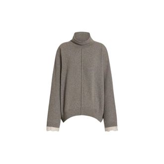 Alberta Ferretti Kaschmirpullover mit kontrastierenden Spitzenmanschetten - - Knitwear - Damen - Grau - S