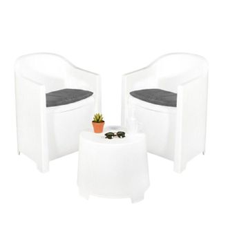 Dmora Outdoor-Lounge-Set Dandrean, Gartenkomposition mit 2 Sesseln und 1 Couchtisch, Lounge f&uuml;r drinnen und drau&szlig;en mit Kissen, 100 % Made in Italy