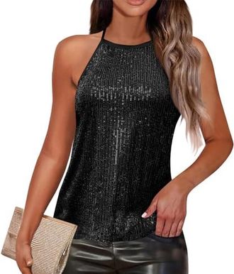 Generic Debardeur Femme Chic et &eacute;l&eacute;gant Chemisier sans Manche D&eacute;bardeur Crop Top Ete Haut a Paillette Chic et Elegant Fluide Ample Caraco Vetement Femme Tee S