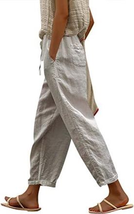 Minetom Pantalon Femme Été Décontracté Pantalon Léger avec Poches Solide Couleur Pantalon À Cordon Élastique A Abricot XXL