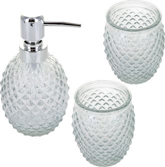 G Decor Designer 3-teiliges Badezimmerzubeh&ouml;r-Set, modernes Diamantschliff, klares Glas und Chrom, inklusive Fl&uuml;ssigseife oder Lotionspender, Zahnb&uuml;rstenhalte