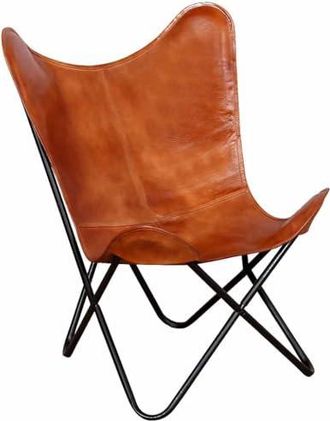 vidaXL Chaise Papillon Cuir Véritable Marron Fauteuil Salon Chambre Maison