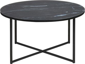 AC Design Furniture Antje Couchtisch Rund, &Oslash;:80 x 45 cm, Marmoroptik Schwarz/Schwarz, Glas/Metall, 1 Stk
