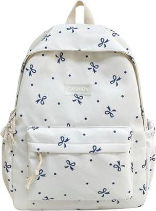 Generic Sac &agrave; dos pour filles, joli noeud imprim&eacute; kawaii esth&eacute;tique, sac &agrave; dos Y2k pour l&eacute;cole, Blanc-2, M