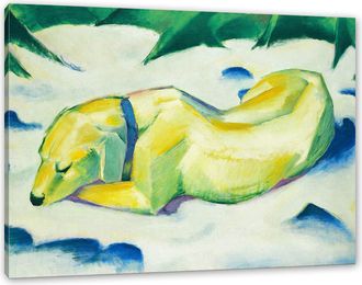 Pixxprint Franz Marc - Liegender Hund im Schnee, Wei&szlig;, Gr&ouml;&szlig;e: 120x80cm, Leinwandbild, fertig gespannt, Wandbild, Dekoration, Kunstdruck, kein Poster
