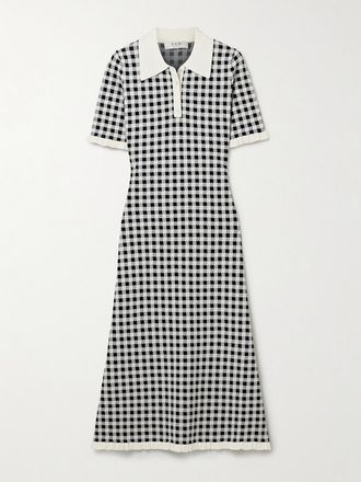 Sea New York Saige Midikleid Aus Jacquard-strick Mit Karomuster Und Rüschen - Schwarz