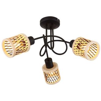 Globo Lighting Plafonnier lampe de salon lampe de plafond métal bambou noir mat D 40 cm