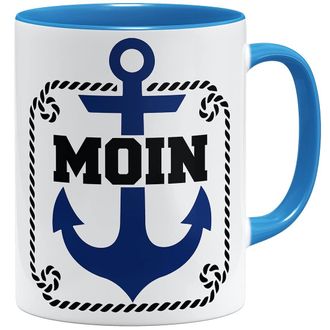 OM3 Anker Moin Tasse mit Spruch - Keramik Becher - 11oz 325ml - Beidseitig Bedruckt - Hellblau